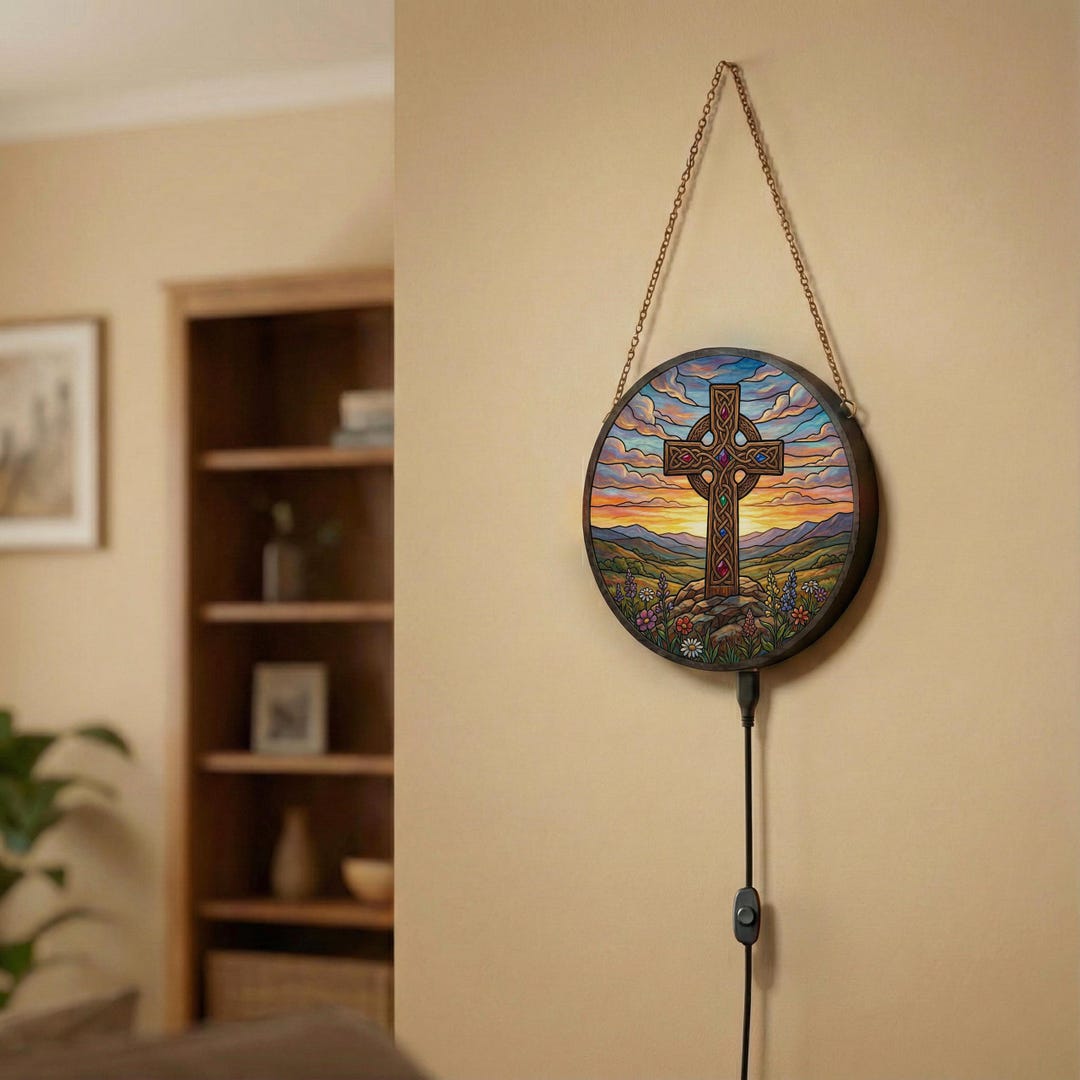 Cross LED Wall Lamp, Stained Glass Style Backlit Christian Decor - Etsy