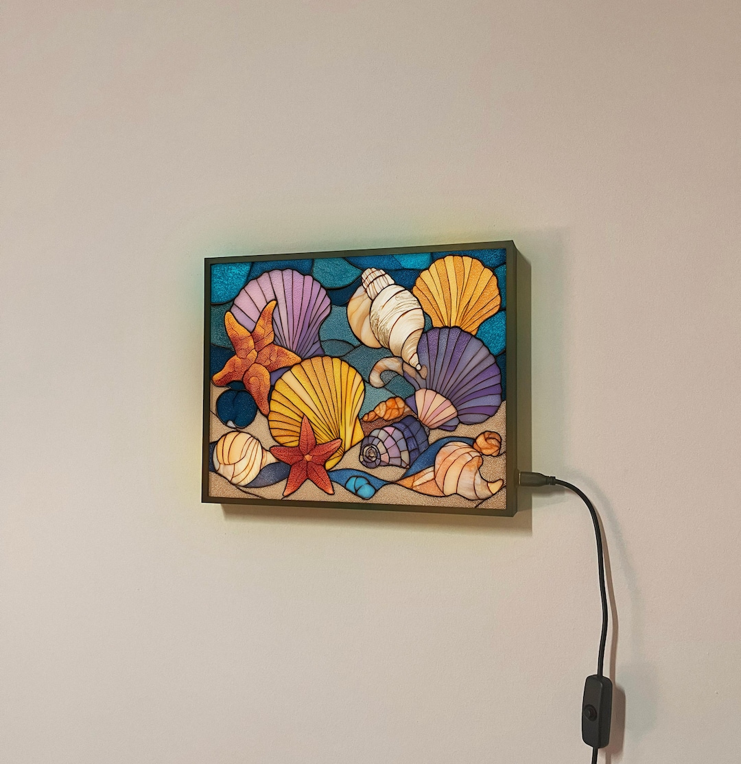 Seashells and Starfish LED Wall Light – Stained Glass Style Frame With ...