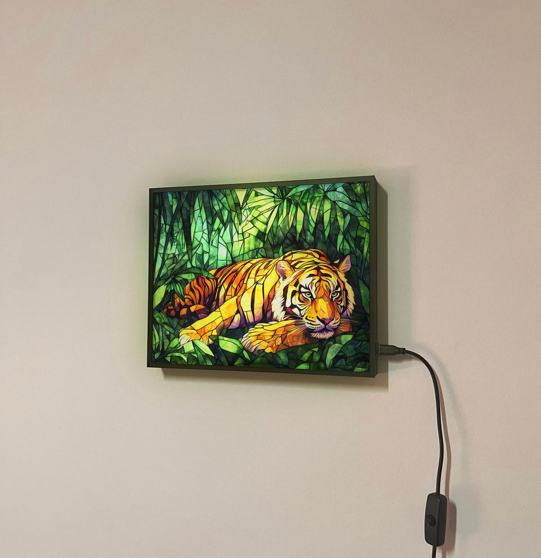 Tiger in Jungle LED Wall Light – Stained Glass Style Frame With Backlit ...