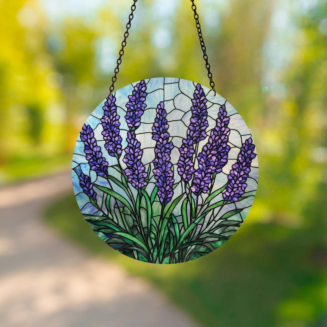 Stained Glass Style Acrylic Lavender Flowers Suncatcher, Acrylic Window ...