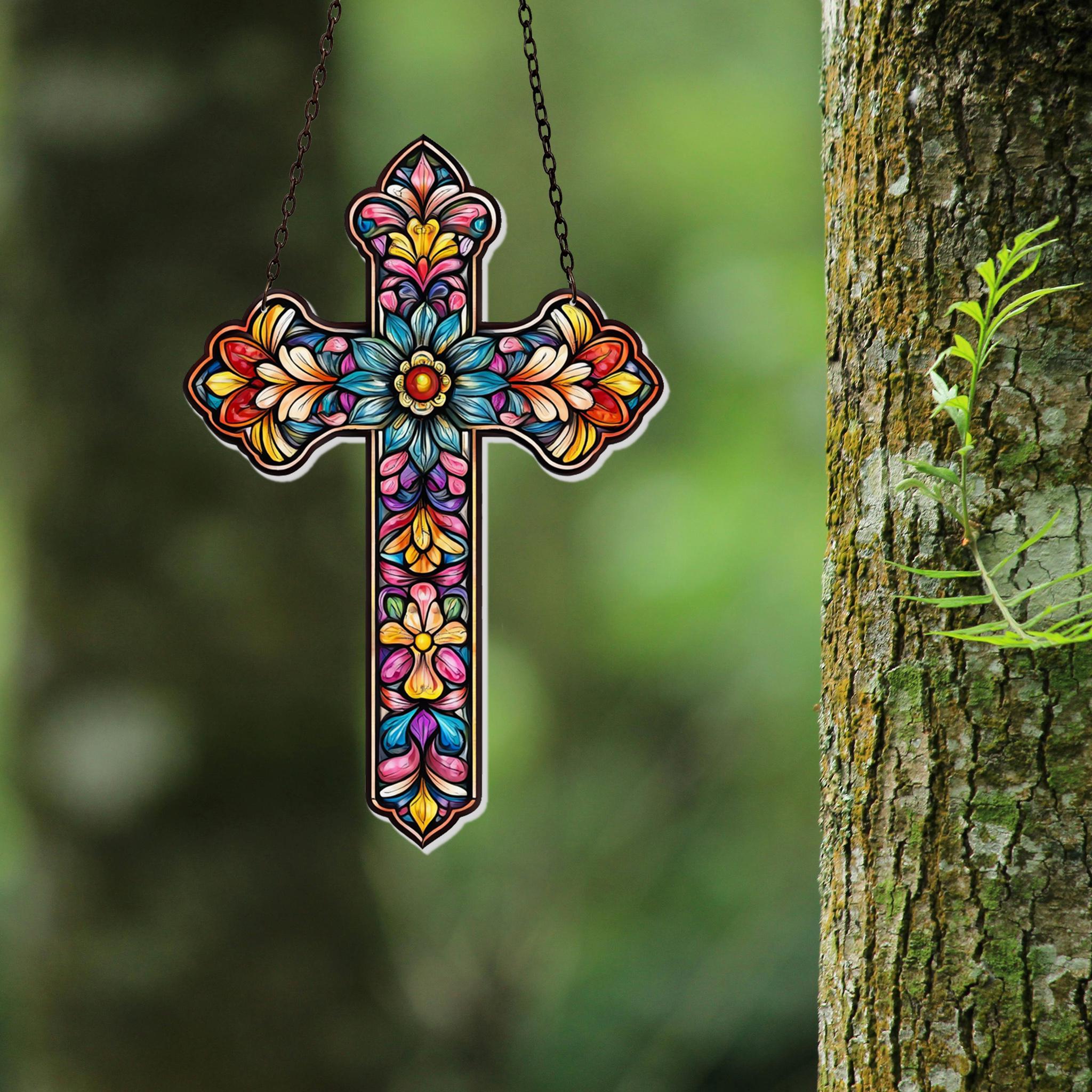 Stained Glass Style Acrylic Cross Suncatcher, Acrylic Window Hangings ...