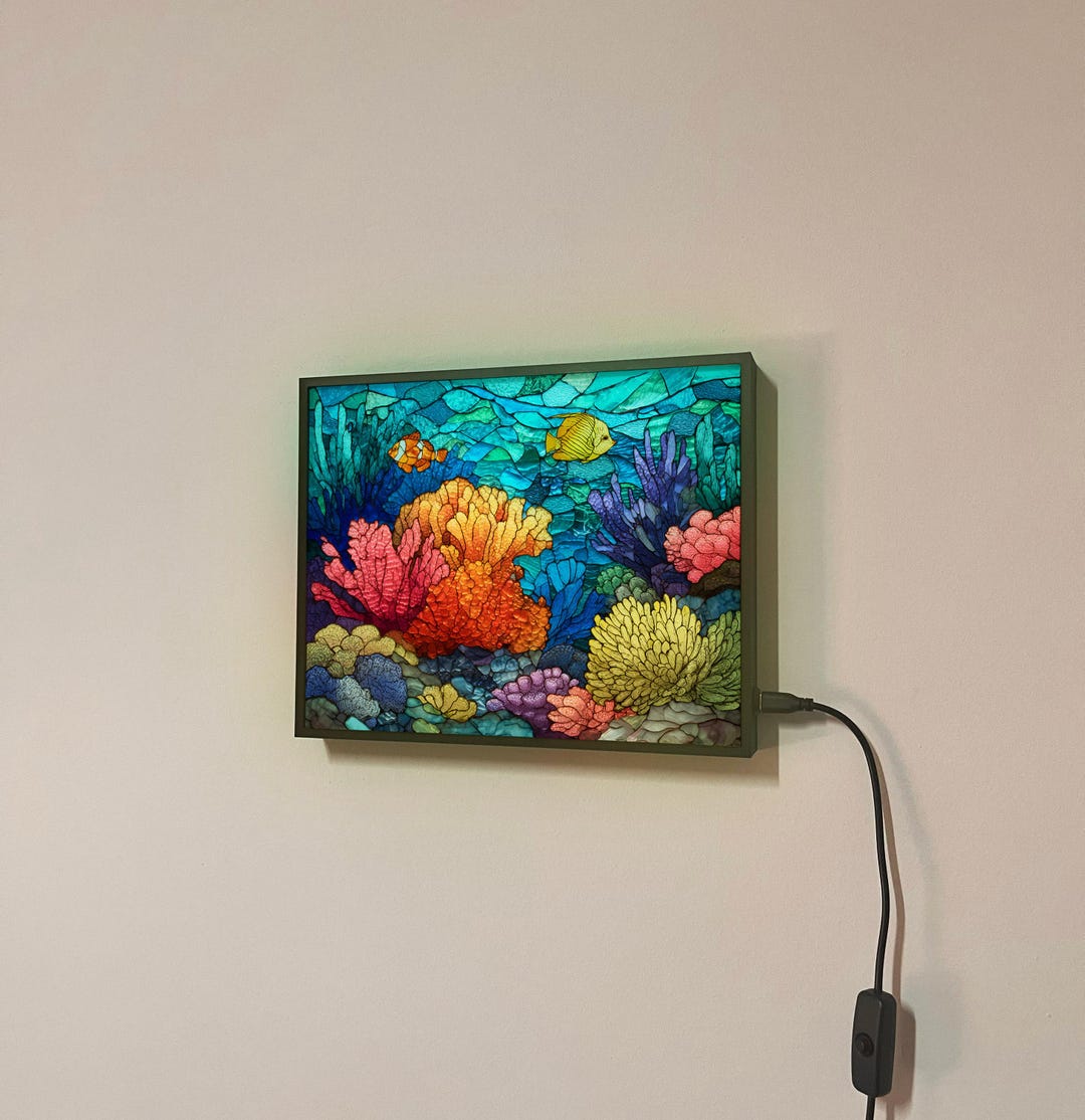 Coral Reef Scene LED Wall Light – Stained Glass Style Frame With ...