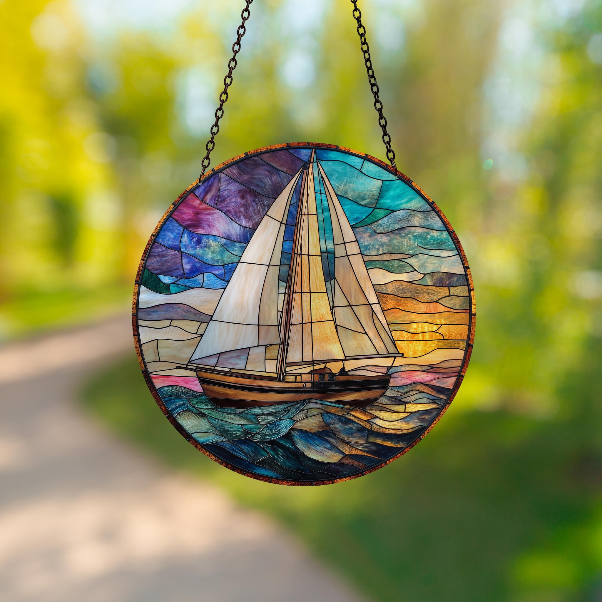 Stained Glass Style Acrylic Sailboat Suncatcher, Acrylic Window ...