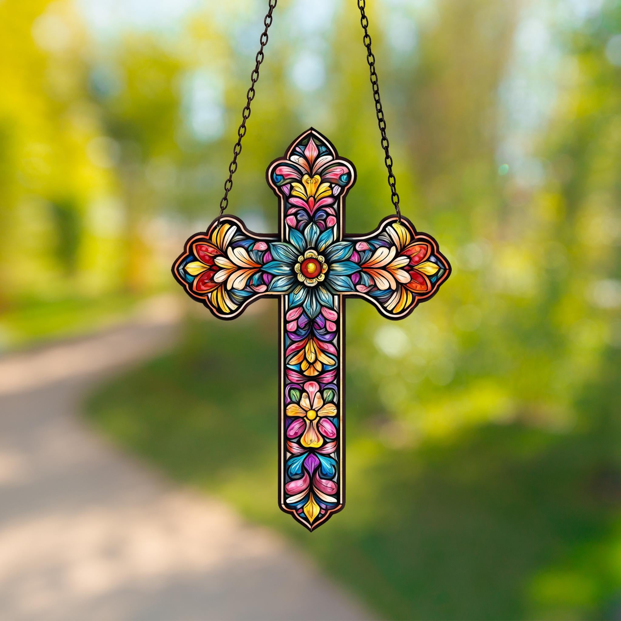 Stained Glass Style Acrylic Cross Suncatcher, Acrylic Window Hangings ...