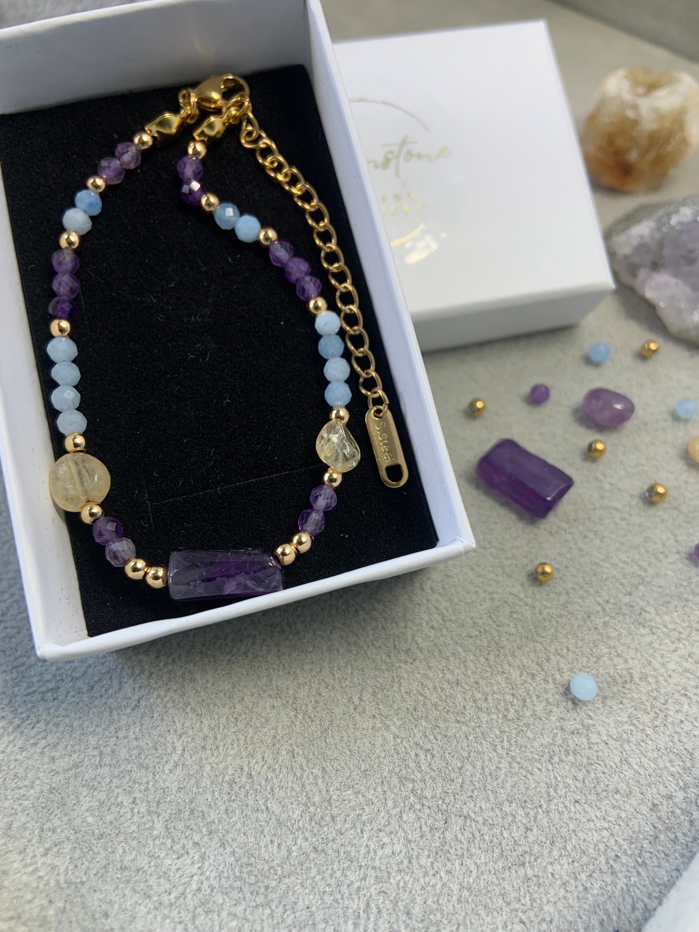Aries Bracelet, Handmade Gemstone Bracelet, Aquamarine, Citrine ...
