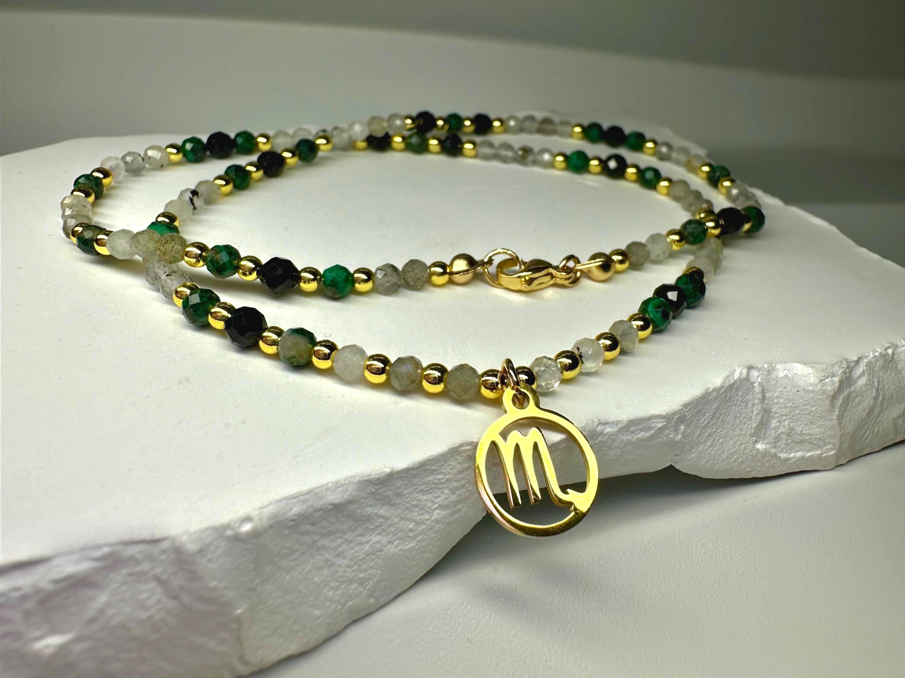 Scorpio Birthstone Necklace, Zodiac Custom, Gemstone Dainty Beaded ...