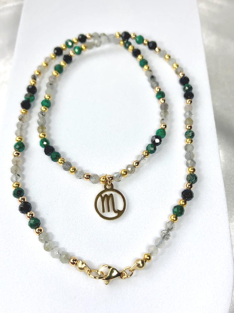Scorpio Birthstone Necklace, Zodiac Custom, Gemstone Dainty Beaded ...