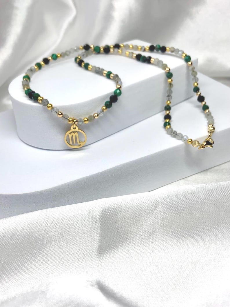 Scorpio Birthstone Necklace, Zodiac Custom, Gemstone Dainty Beaded ...