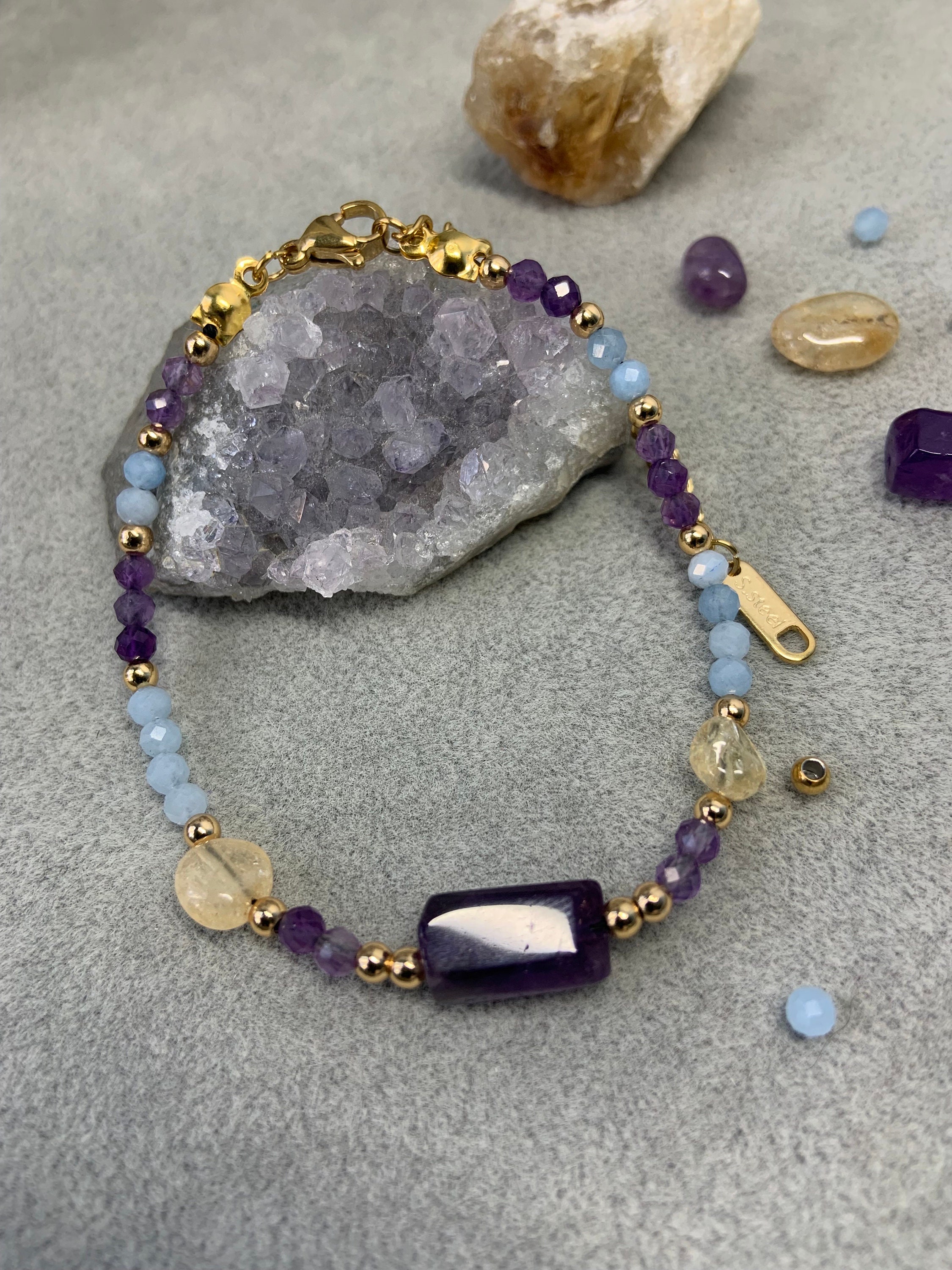 Aries Bracelet, Handmade Gemstone Bracelet, Aquamarine, Citrine ...