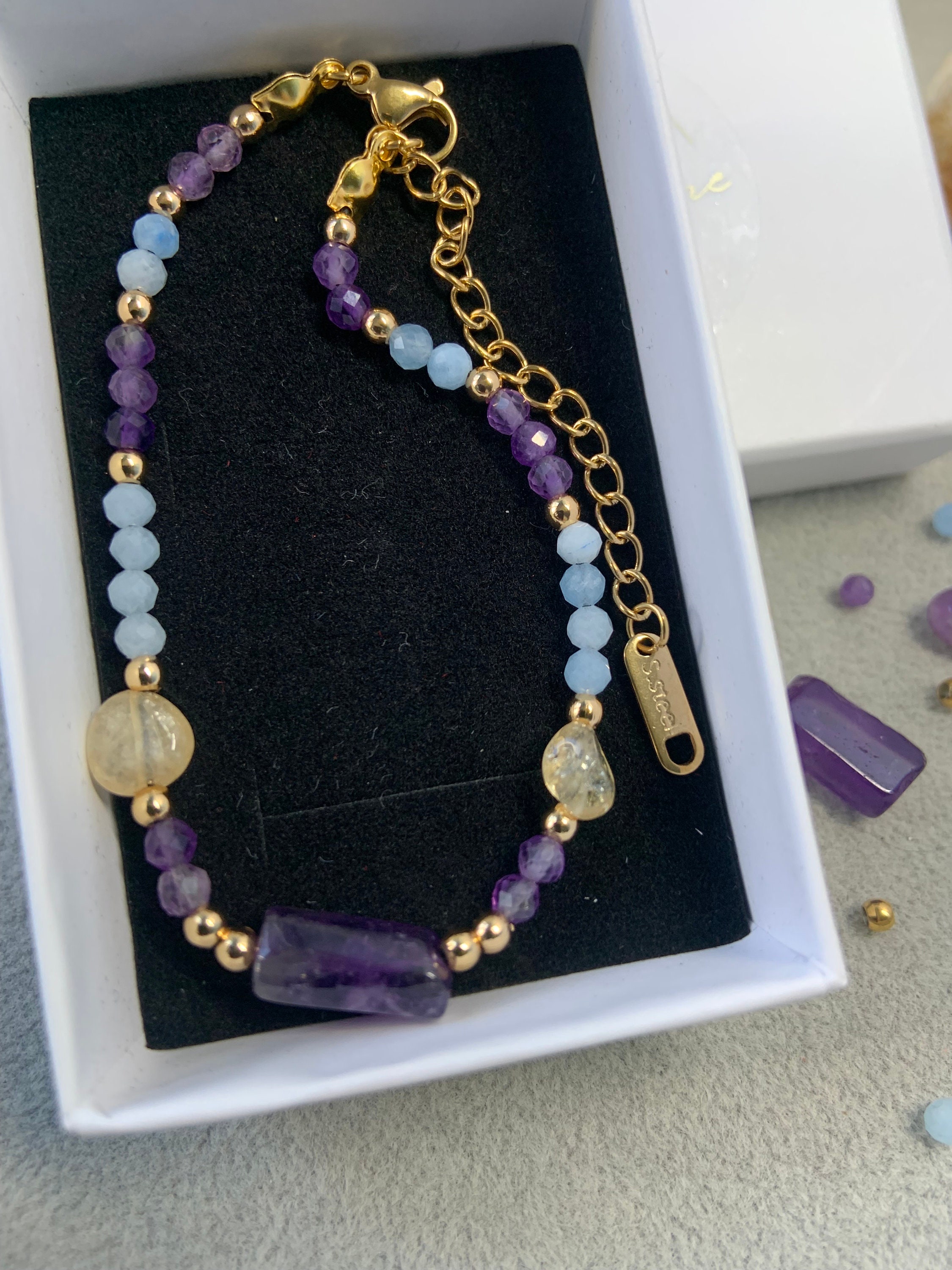 Aries Bracelet, Handmade Gemstone Bracelet, Aquamarine, Citrine ...