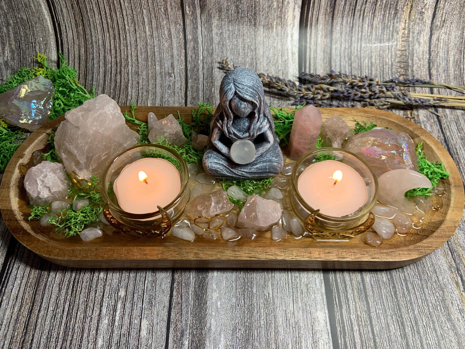 Crystal Candle Holder for Love, Self-love Goddess Rituals | Rose Quartz ...