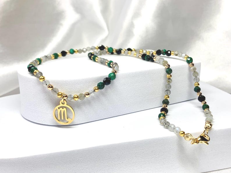 Scorpio Birthstone Necklace, Zodiac Custom, Gemstone Dainty Beaded ...
