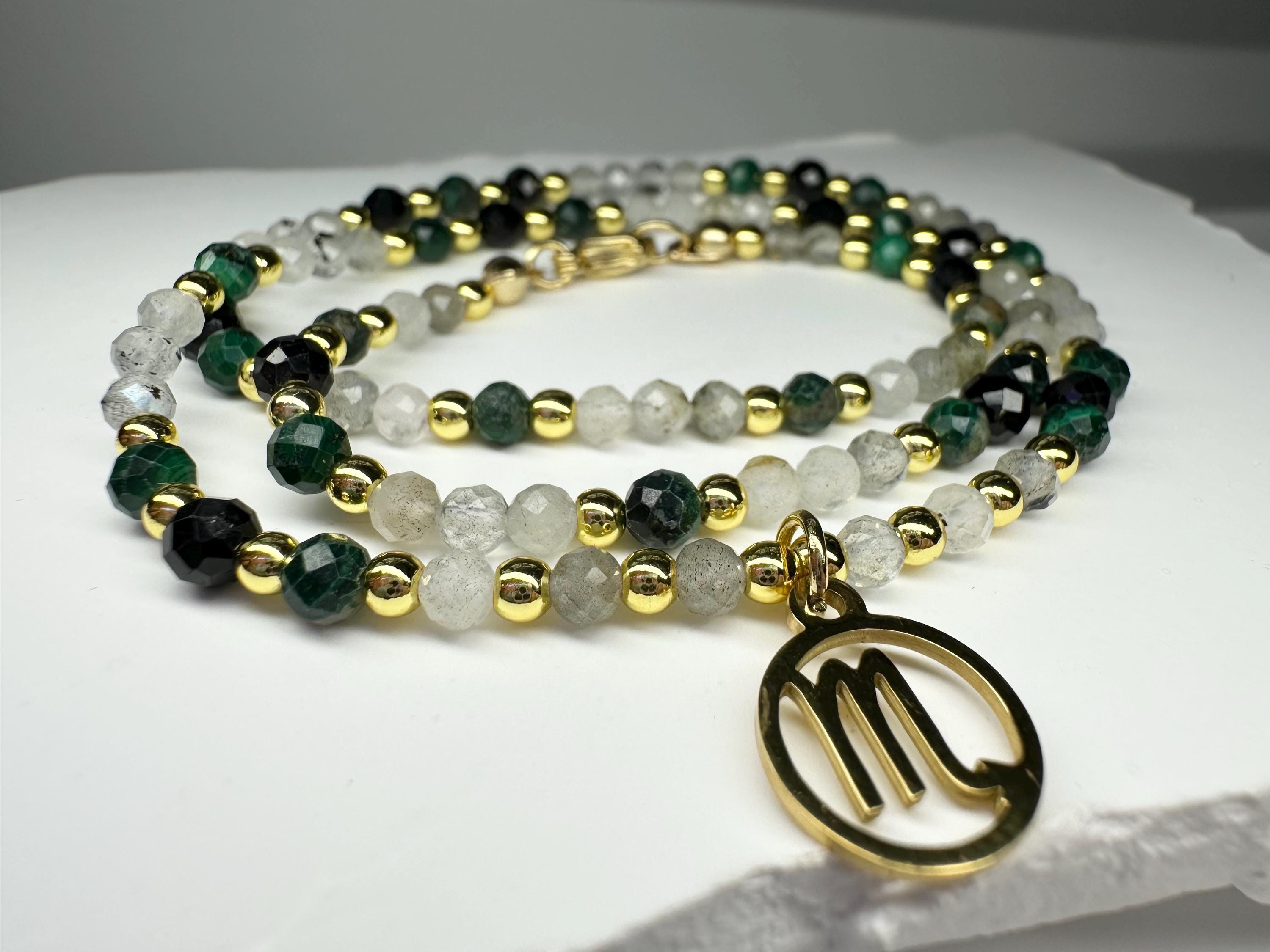 Scorpio Birthstone Necklace, Zodiac Custom, Gemstone Dainty Beaded ...