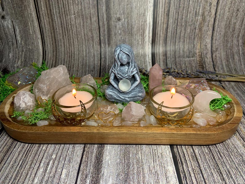 Crystal Candle Holder for Love, Self-love Goddess Rituals | Rose Quartz ...