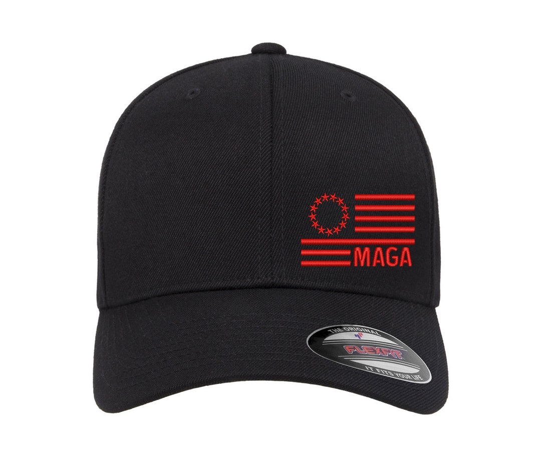 Trump MAGA Flag Side Embroidered Patriotic Flexfit + 2024 Free Sticker ...