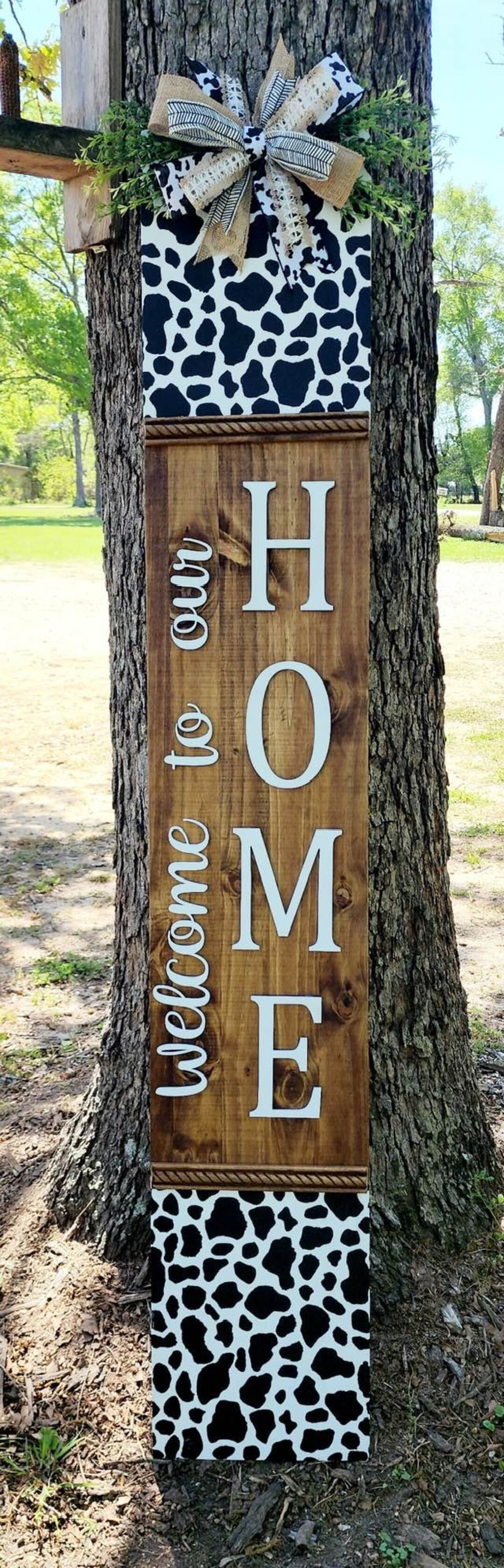 Rustic Welcome Porch Leaner: 6ft Wooden Sign With Cow Print - Etsy