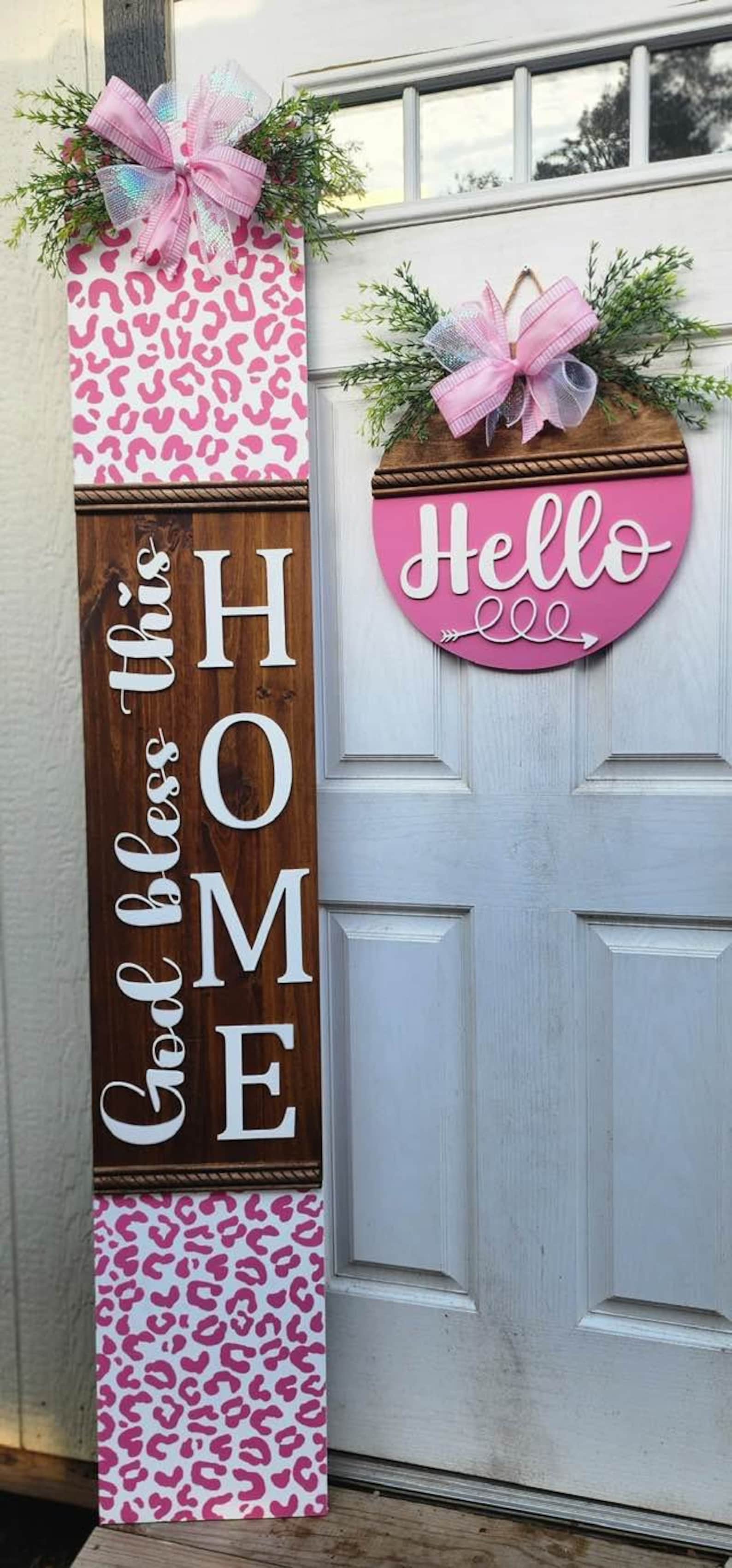 God Bless Home Pink Cheetah Print 6ft Porch Leaner, Custom Wooden Sign ...