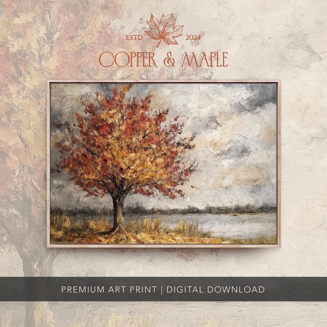 PRINTABLE ART Fall Tree Painting Rustic Vintage Fall Decor Autumn Tree ...