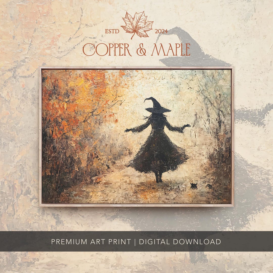 PRINTABLE ART Halloween Spooky Witch Painting Rustic Vintage Halloween ...