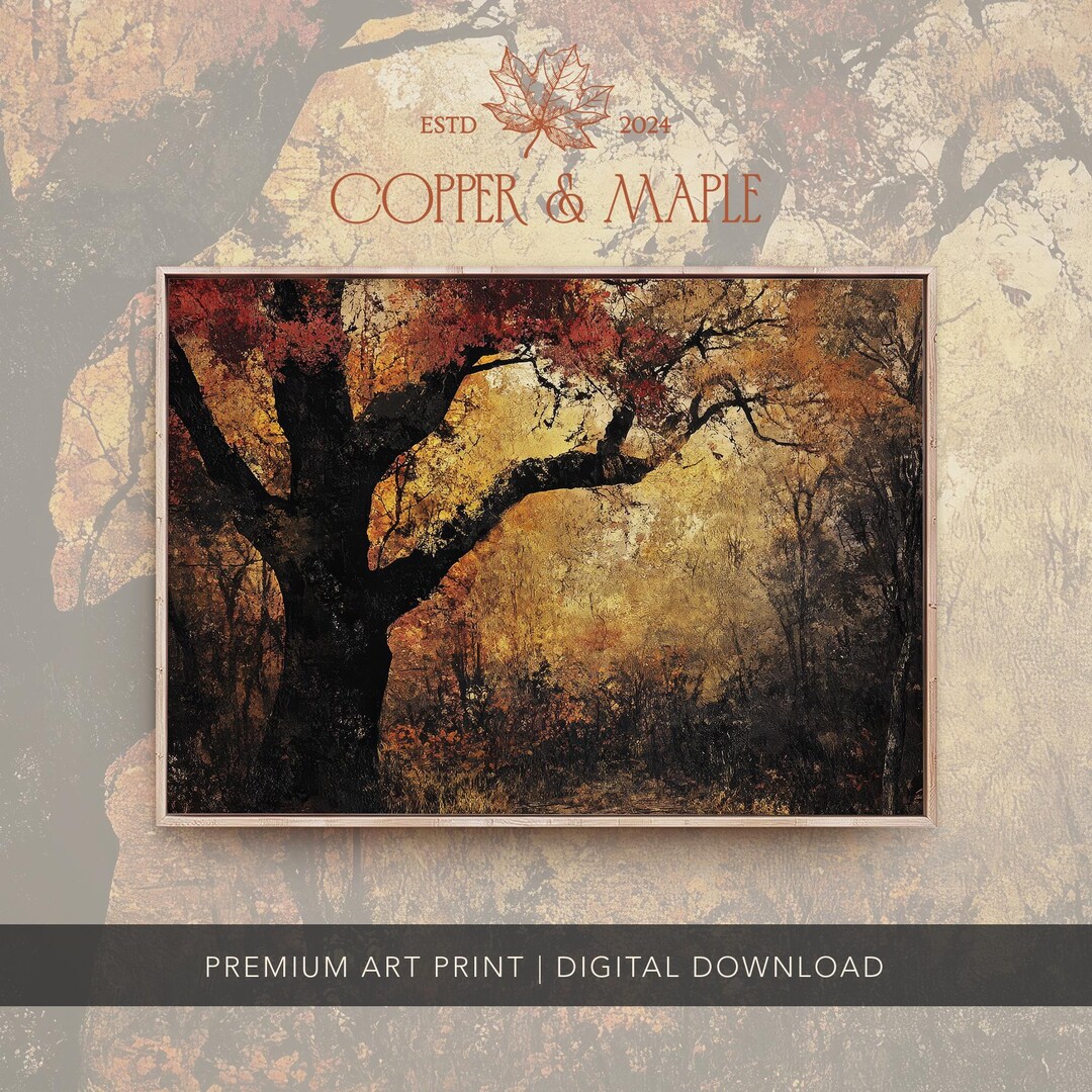 PRINTABLE ART Fall Tree Painting Rustic Vintage Fall Decor Autumn Tree ...