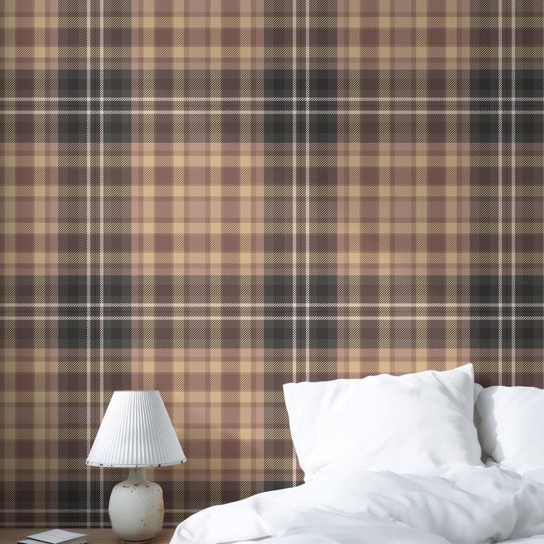 Tan Brown Plaid Wallpaper, Preppy Tartan Peel & Stick for Farmhouse ...