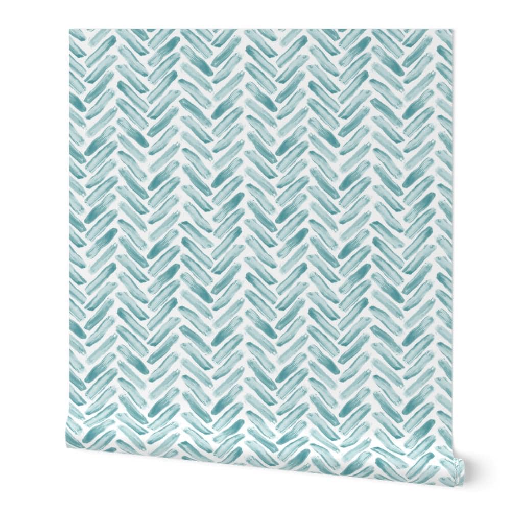 Cyan Blue Herringbone Wallpaper | Peel & Stick Preppy Wall Decor ...