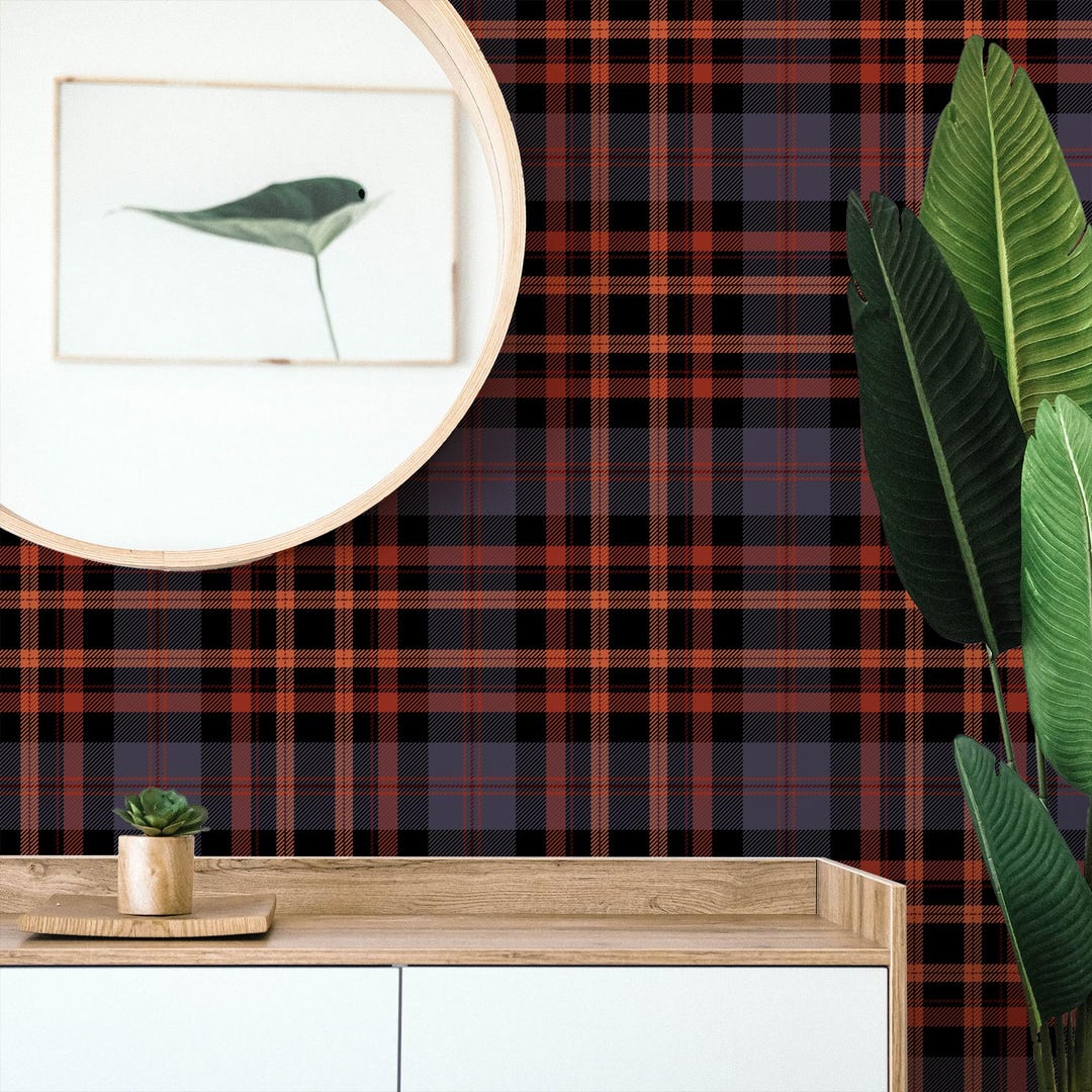 Dark Preppy Plaid Wallpaper - Textured Black, Blue, Red | Peel & Stick ...