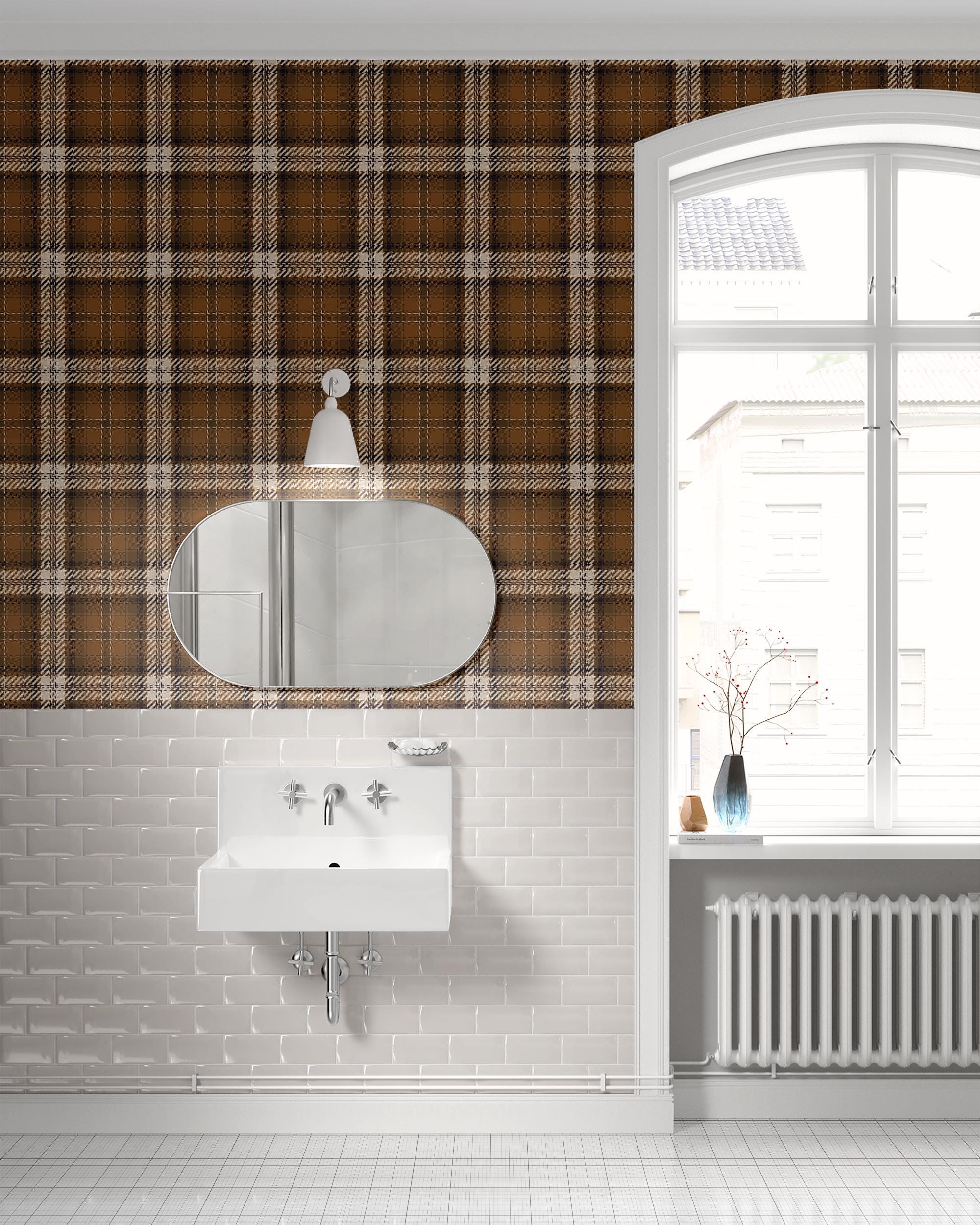 Dark Brown Preppy Plaid Wallpaper - Bronze, Copper, Beige | Peel ...