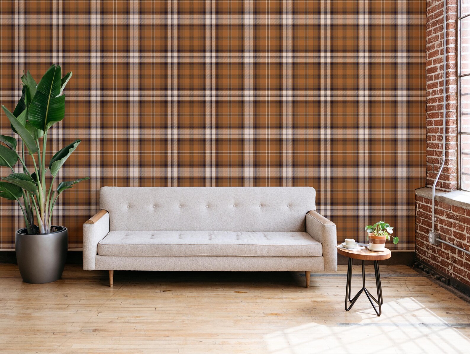 Dark Brown Preppy Plaid Wallpaper - Bronze, Copper, Beige | Peel ...