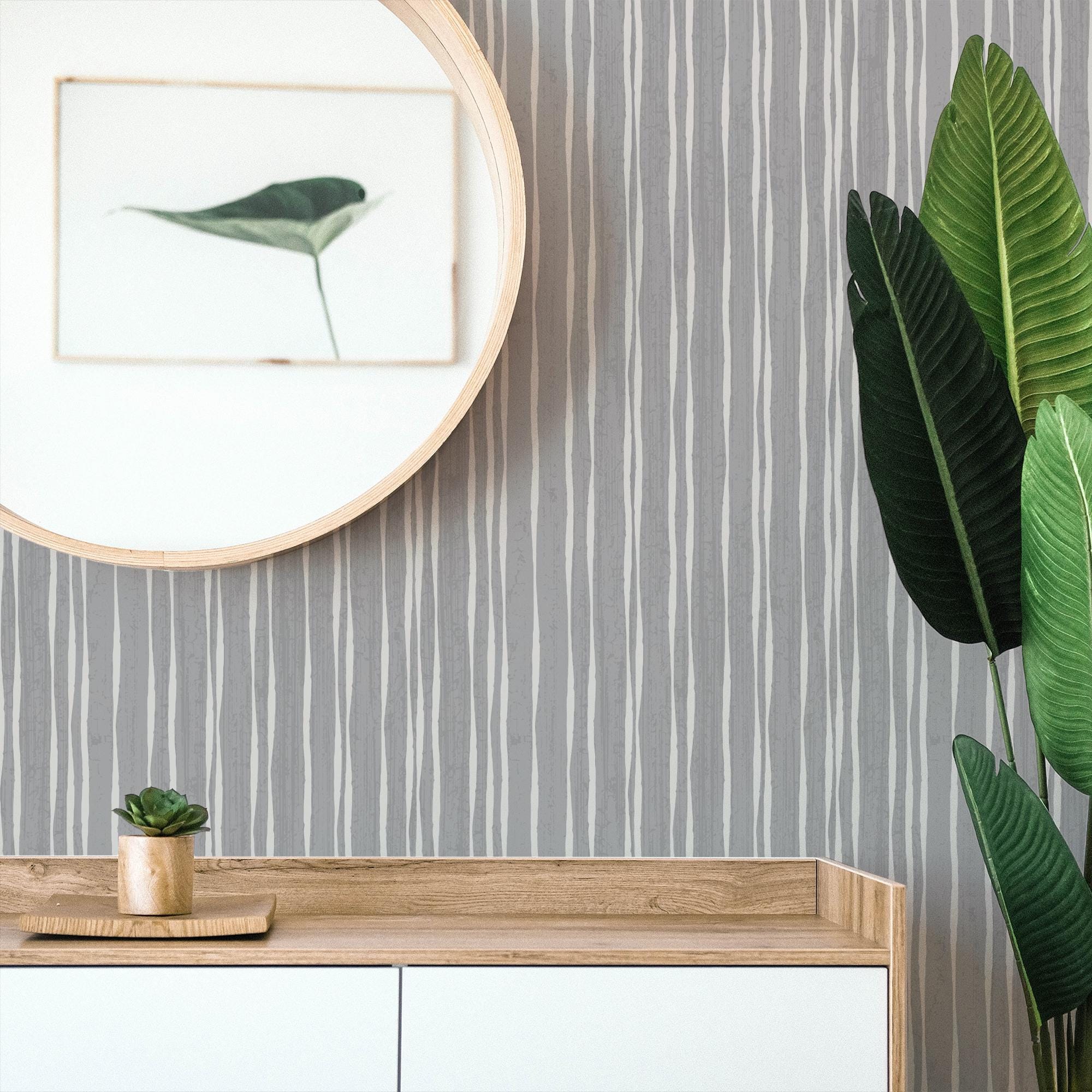 Vertical Stripes Grey Wallpaper With Wood Texture | Peel & Stick ...