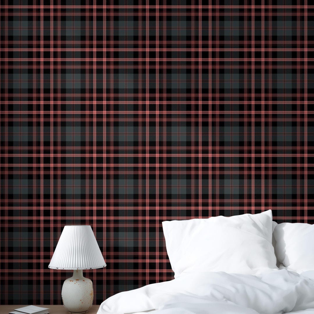 Dark Moody Plaid Wallpaper, Preppy Peel & Stick Tartan in Forest Green ...