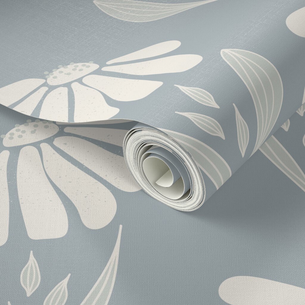 Blue Floral Wallpaper | Botanical Preppy Farmhouse Wall Decor, Peel ...