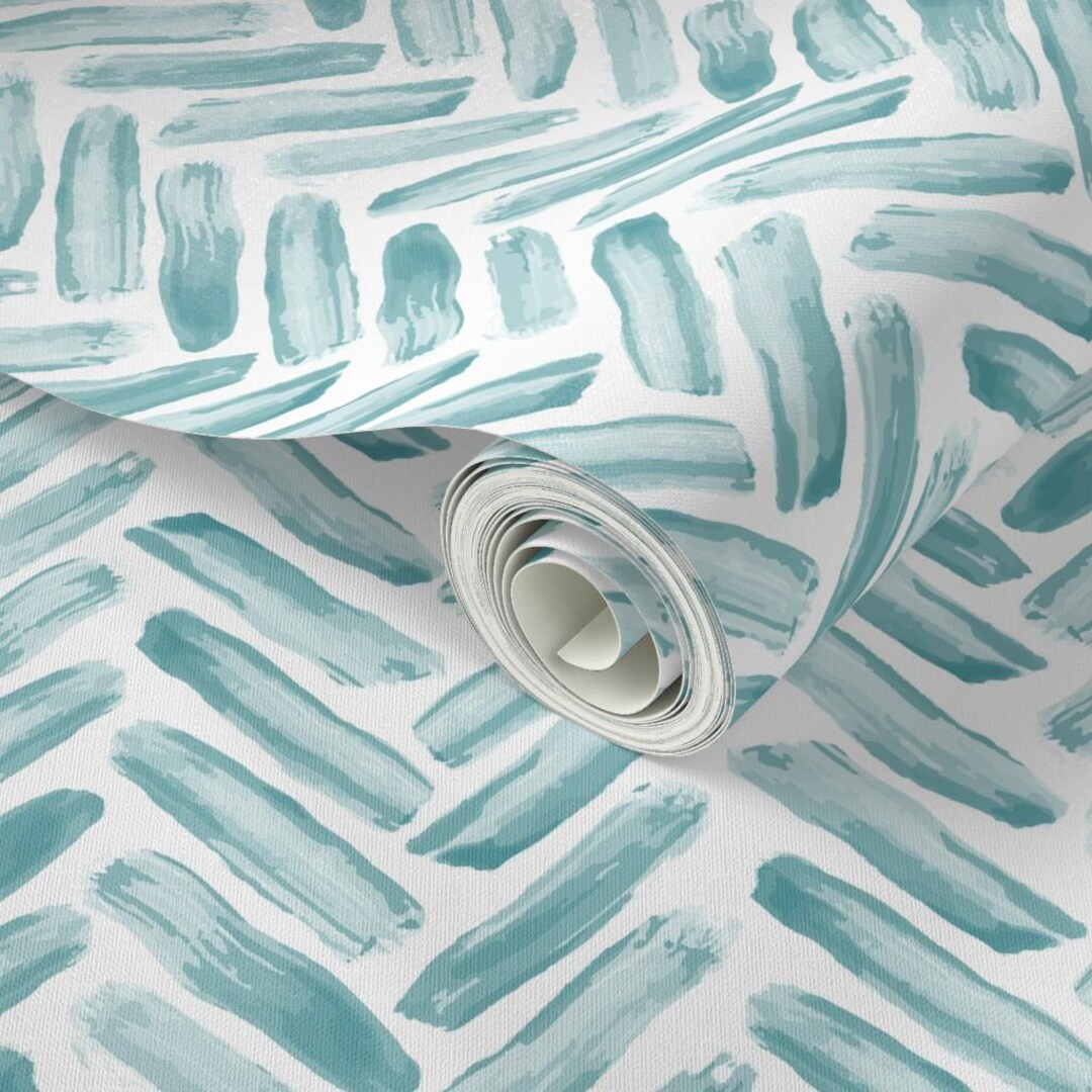 Cyan Blue Herringbone Wallpaper | Peel & Stick Preppy Wall Decor ...
