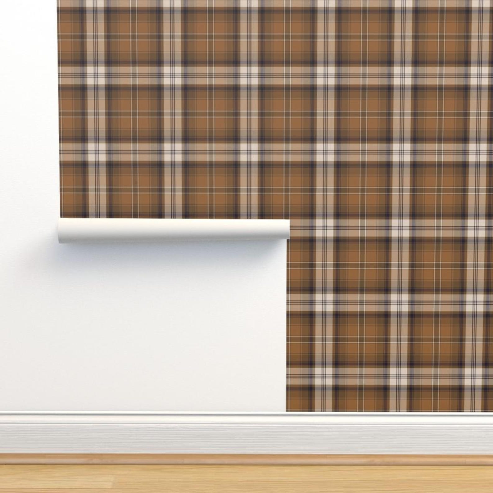 Dark Brown Preppy Plaid Wallpaper - Bronze, Copper, Beige | Peel ...