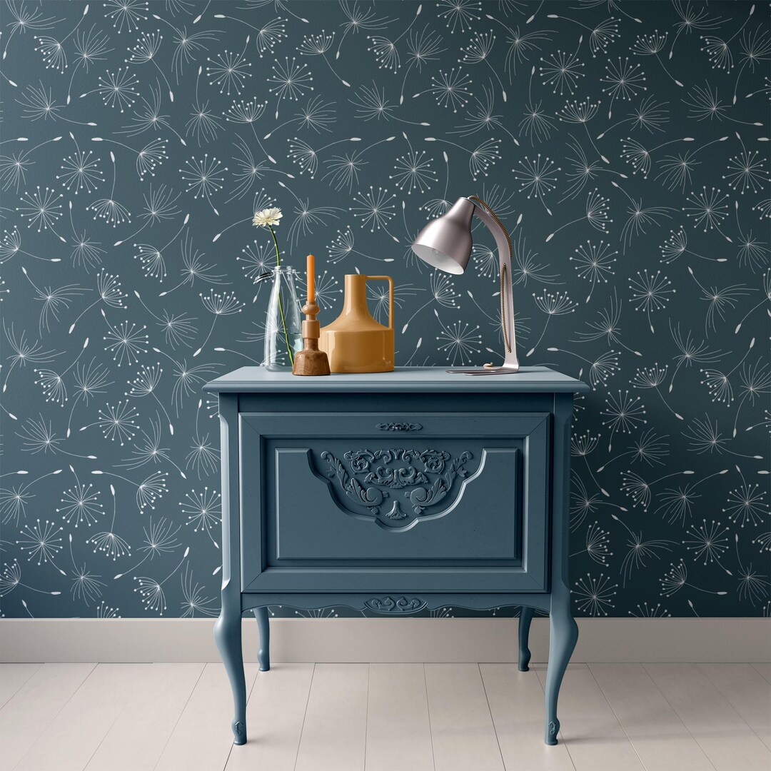 Teal Dandelion Peel & Stick Wallpaper | Whimsical Botanical Cottage ...