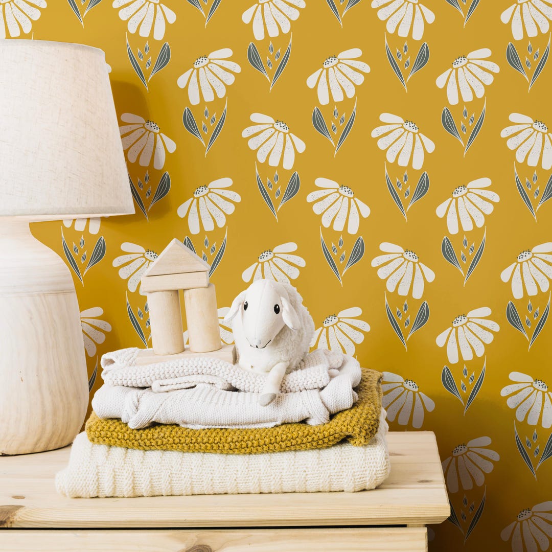 Yellow Floral Botanical Wallpaper: Modern Farmhouse Peel & Stick ...