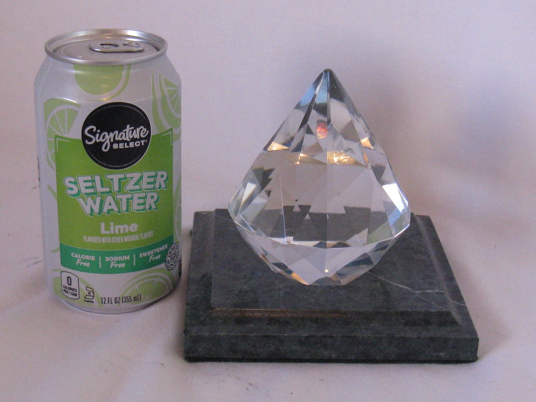 Vintage Big Beautiful Art Glass Diamond Paperweight on Marble Base ...