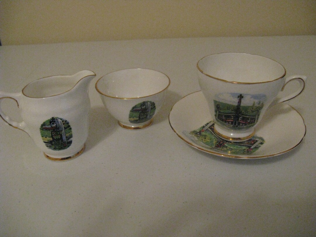 Vintage Alaska Souvenir China Teacup and Saucer With Creamer and Sugar ...