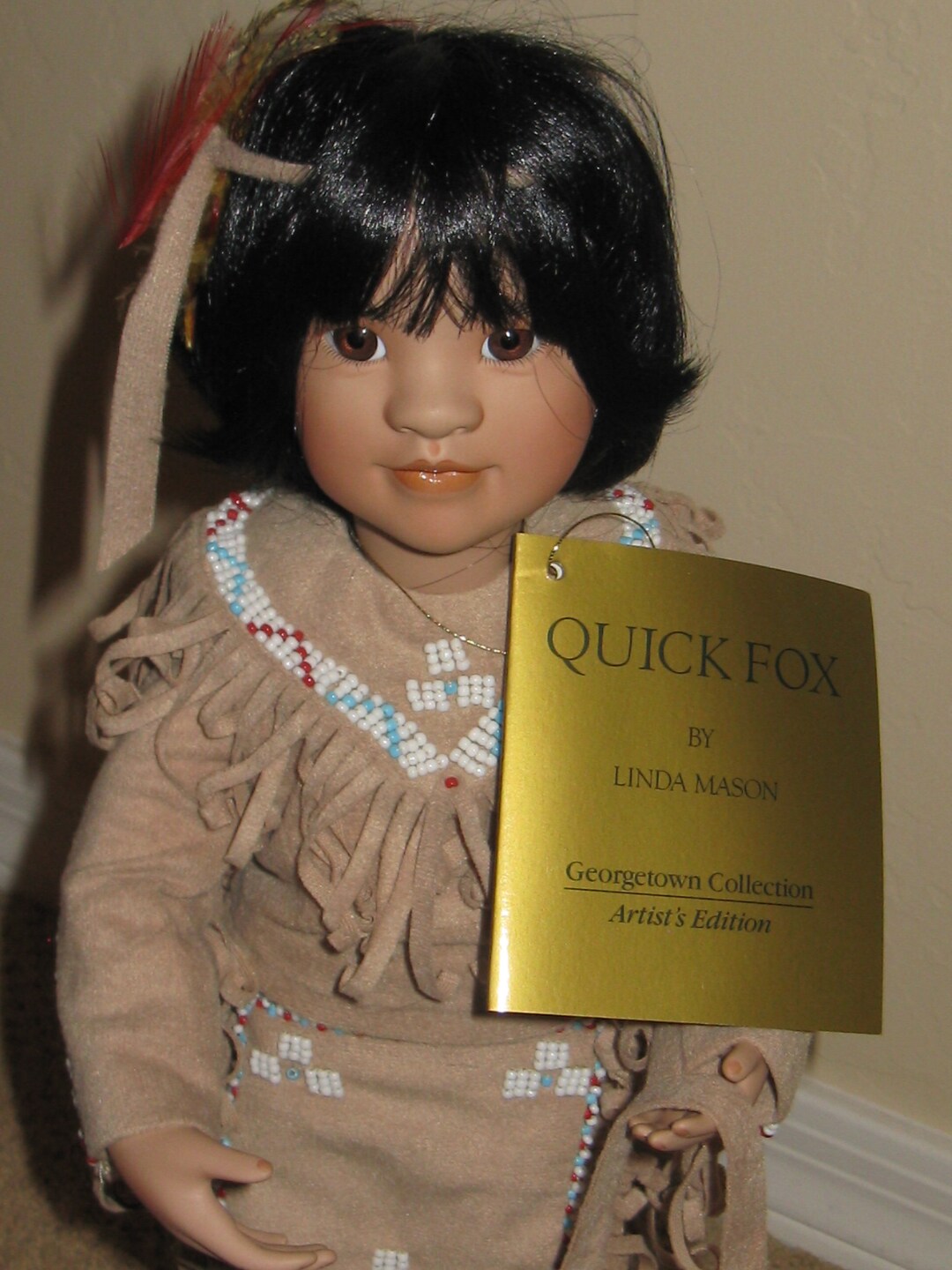 Quick Fox Porcelain Doll Complete in Box by Linda Mason 18 Native American Indian Boy Stand and ...
