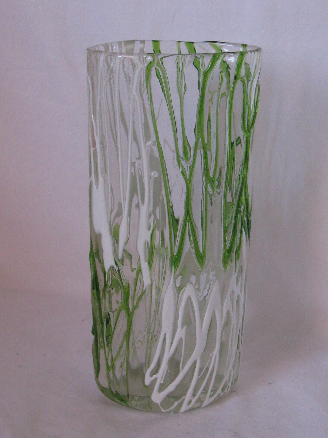 Vintage Clear Art Glass Vase Overlayed With Vibrant Green and White ...