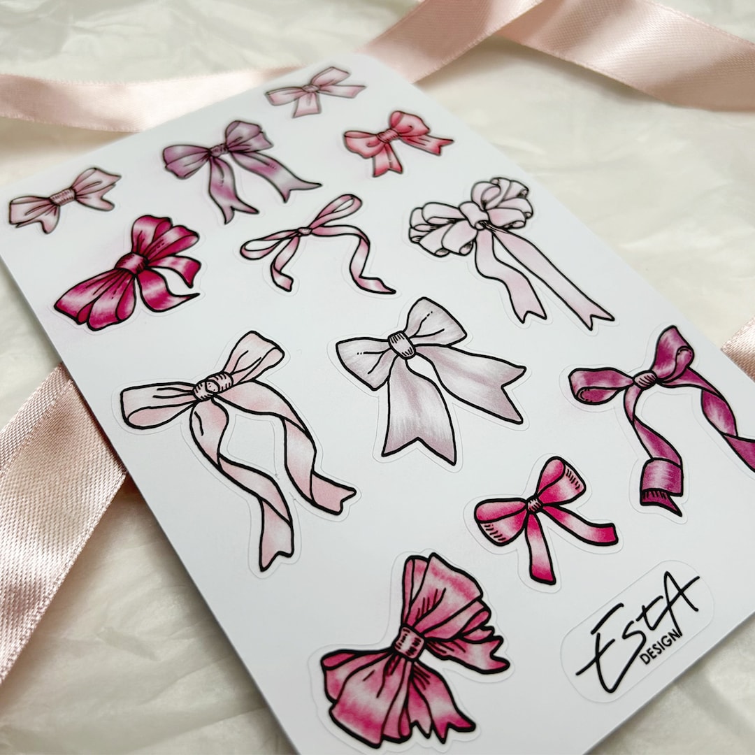 Pink Bows Sticker Sheet, Ribbon Stickers, Lunch Box Sticker, Tiny ...
