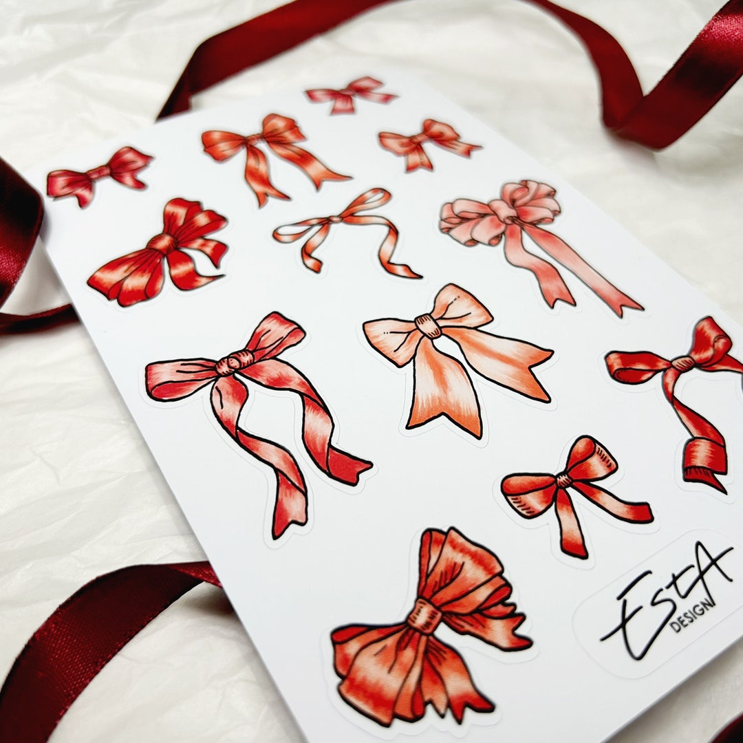 Red Bows Sticker Sheet, Ribbon Stickers, Lunch Box Sticker, Tiny ...