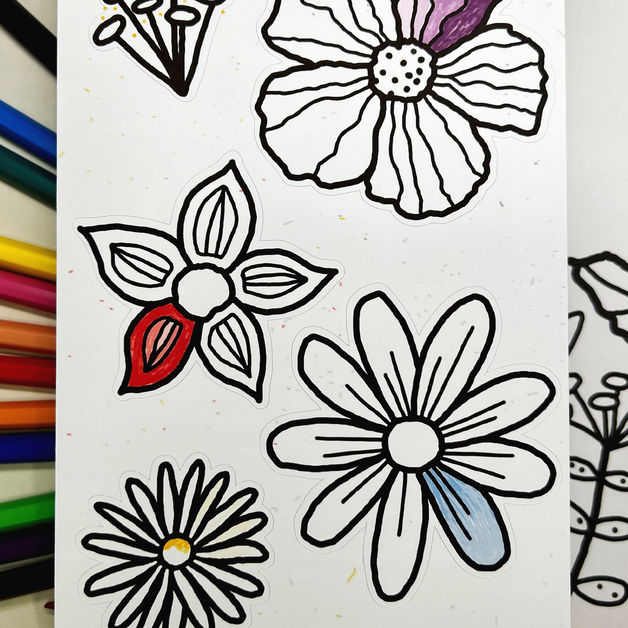 Coloring Sticker Sheet & FREE Printable Coloring Page for Kids, Flowers ...