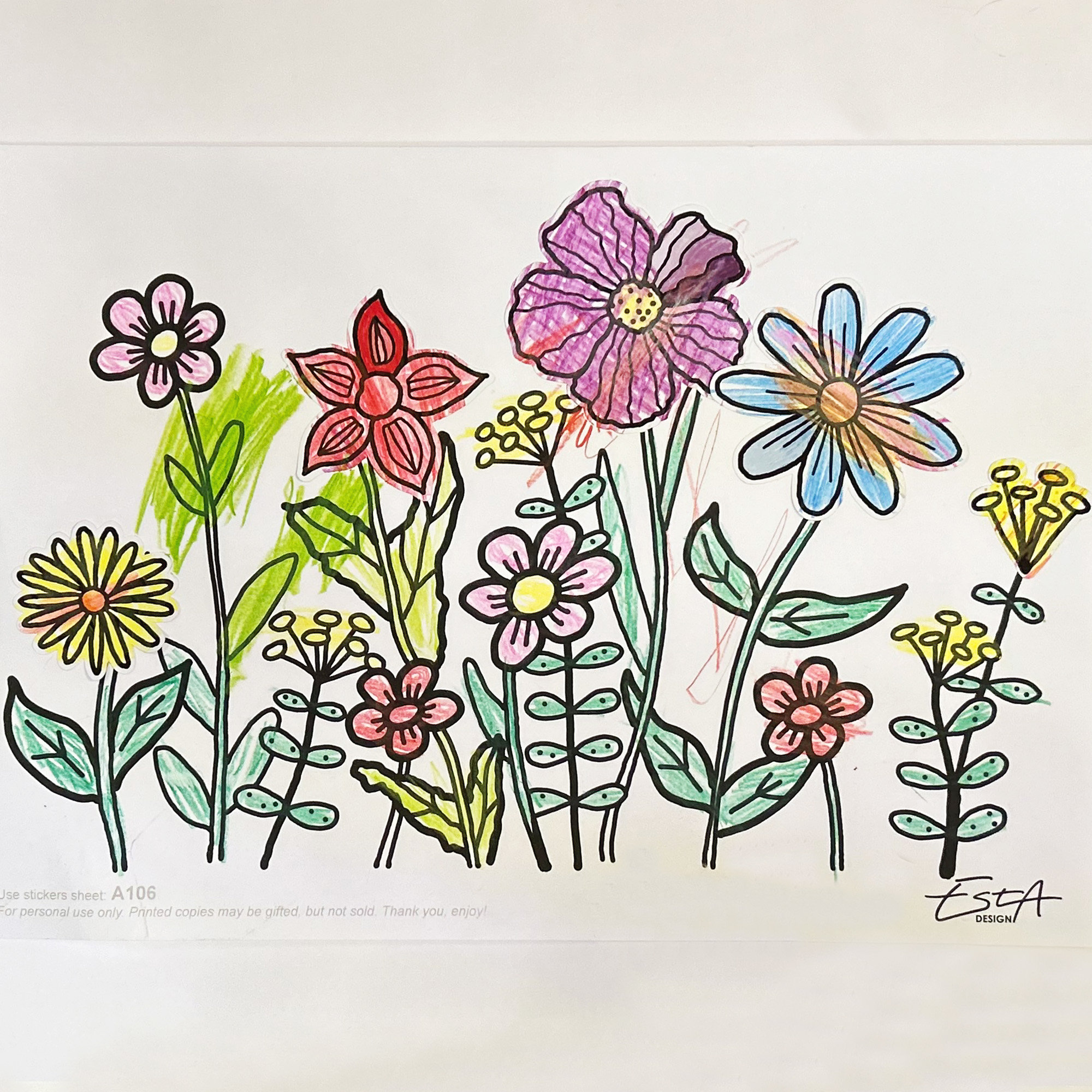 Coloring Sticker Sheet & FREE Printable Coloring Page for Kids, Flowers ...