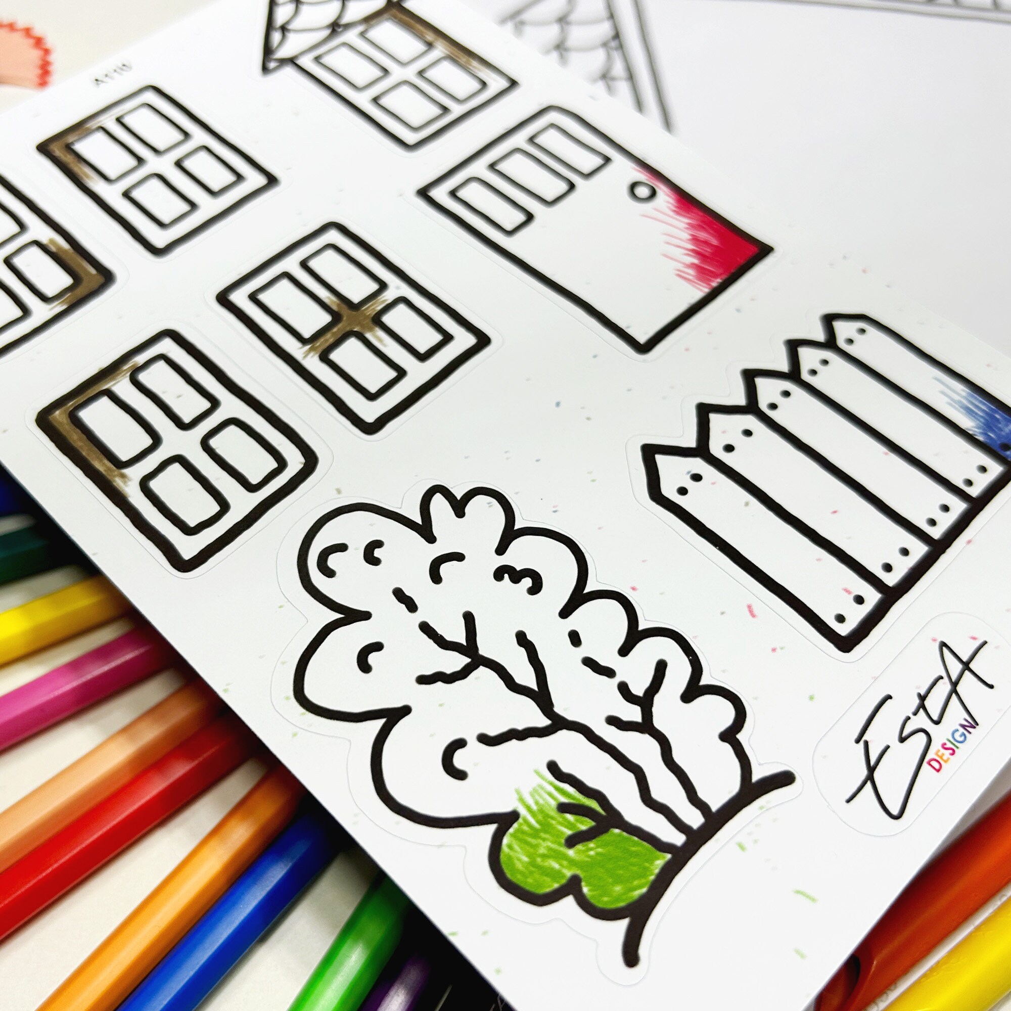 Coloring Sticker Sheet & FREE Printable Coloring Page for Kids, House ...
