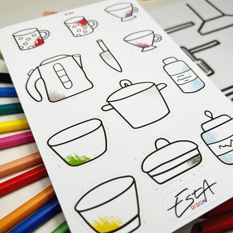Coloring Sticker Sheet & FREE Printable Coloring Page for Kids, Kitchen ...