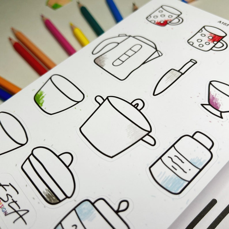 Coloring Sticker Sheet & FREE Printable Coloring Page for Kids, Kitchen ...