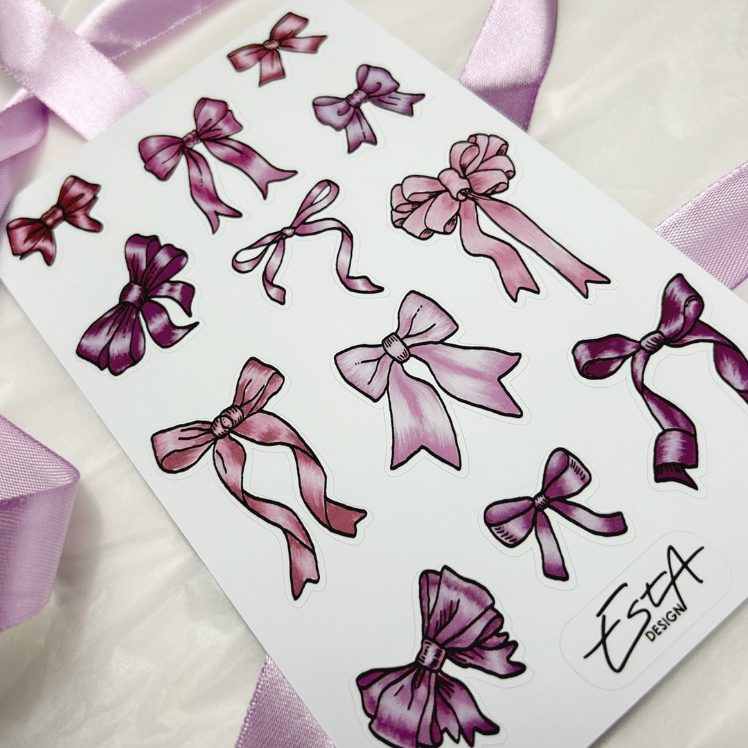 Purple Bows Sticker Sheet, Ribbon Stickers, Lunch Box Sticker, Tiny ...