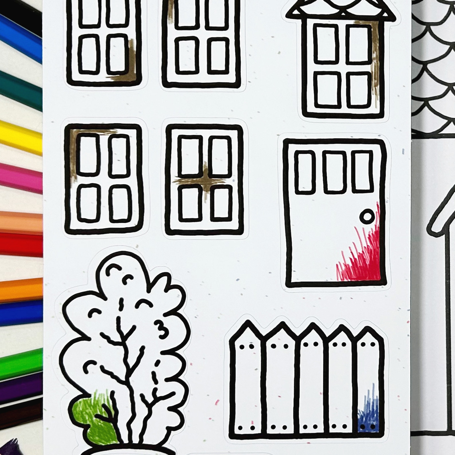 Coloring Sticker Sheet & FREE Printable Coloring Page for Kids, House ...