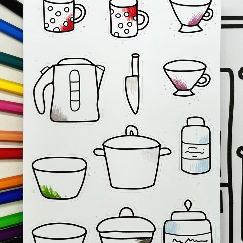 Coloring Sticker Sheet & FREE Printable Coloring Page for Kids, Kitchen ...